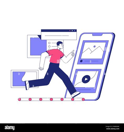 Male Character Running Through Digital Interfaces In Flat Vector Illustration Symbolizing Mobile