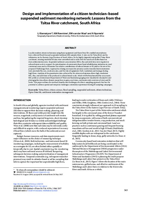Pdf Design And Implementation Of A Citizen Technician Based Suspended Sediment Monitoring