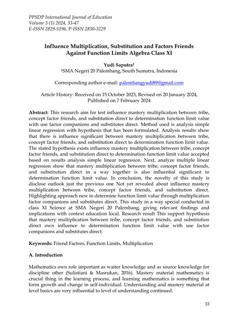 Pdf Influence Multiplication Substitution And Factors Friends Against Function Limits Algebra