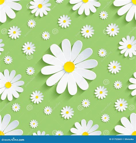 Spring Green Seamless Pattern With White Chamomile Stock Vector