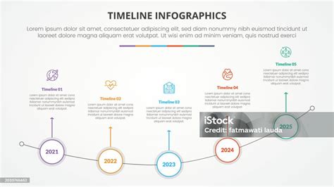 타임라인 이정표 큰 윤곽이 있는 인포그래픽 개념 원파 곡선 수평 방향 슬라이드 프레젠테이션 5점 목록 타임라인에 대한 스톡 벡터 아트 및 기타 이미지 Istock