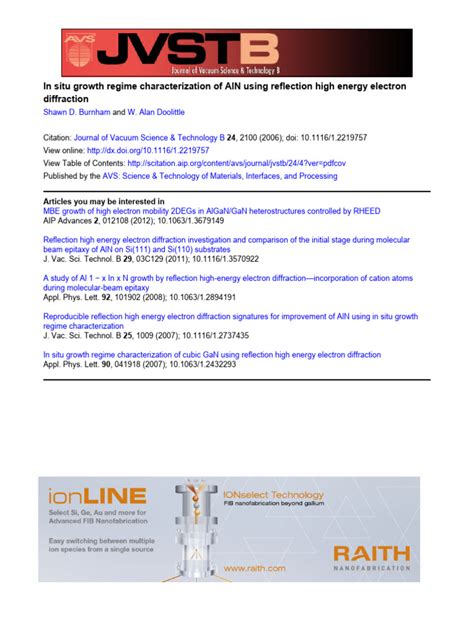 In Situ Growth Regime Characterization Of Aln Using Reflection High Energy Electron Diffraction