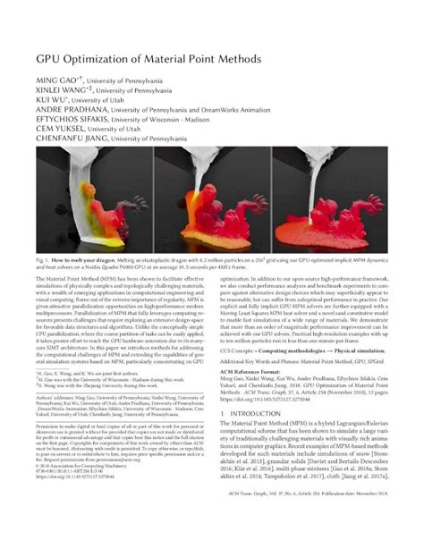 Pdf Gpu Optimization Of Material Point Methods · 2019 11 20 · Gpu Optimization Of Material