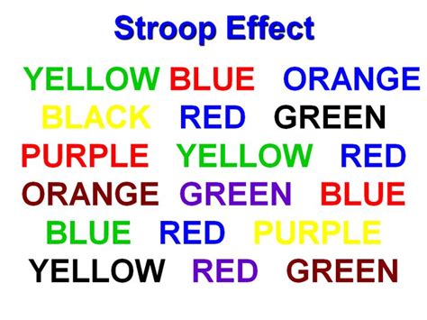 Love This Stroop Effect Phenomenon Stroop Effect Brain Teasers Words