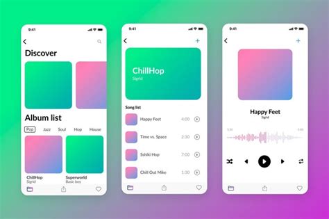 음악 플레이어 앱 인터페이스 세트 무료 벡터