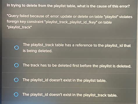Solved In Trying To Delete From The Playlist Table What Is Chegg