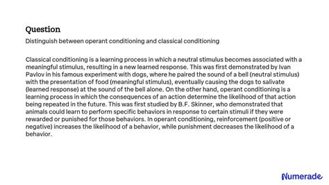 Solved Distinguish Between Operant Conditioning And Classical Conditioning