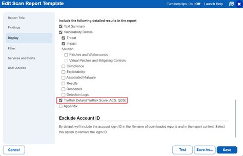 Display Trurisk Details Ars Acs Qds In Reports