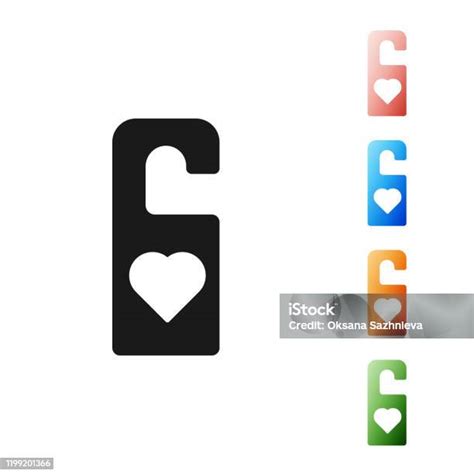 검은 색 흰색 배경에 고립 된 심장 아이콘으로 방해하지 마십시오 호텔 도어 행거 태그 다채로운 아이콘을 설정합니다 벡터 일러스트레이션 가정의 방에 대한 스톡 벡터 아트 및