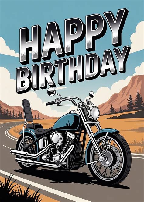 Happy Birthday Motorcycle Digital Art By General Birthday Cards Metal