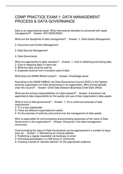 Cdmp Practice Exam 1 Data Management Process And Data Governance Cdmp Stuvia Us