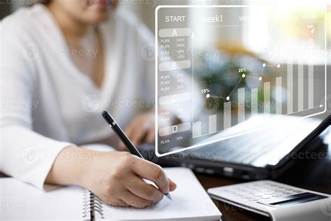Businesswoman Using Pen Write Folder Of Document Management Systemdata