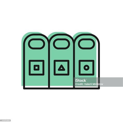 흰색 배경에 격리 된 정렬 된 쓰레기 아이콘이있는 쓰레기통의 검은 색 선 휴지통 바구니 아이콘을 재활용합니다 벡터 일러스트레이션 0명에 대한 스톡 벡터 아트 및 기타 이미지