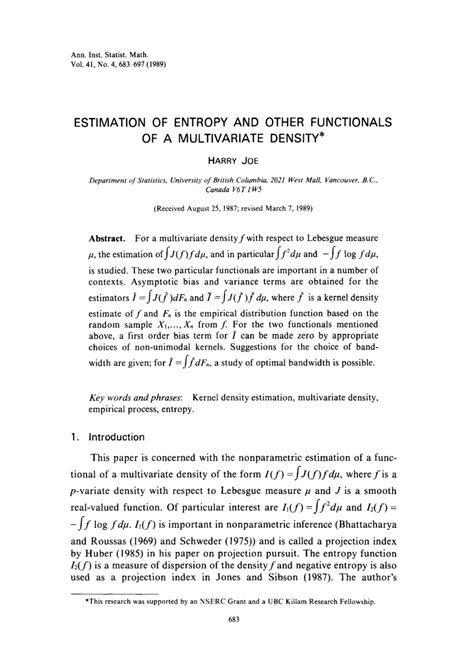 PDF Estimation Of Entropy And Other Functionals Of A Multivariate Density