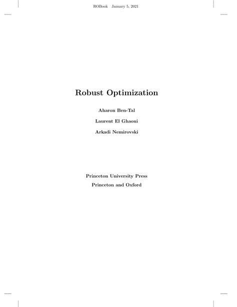 Pdf Robust Optimization