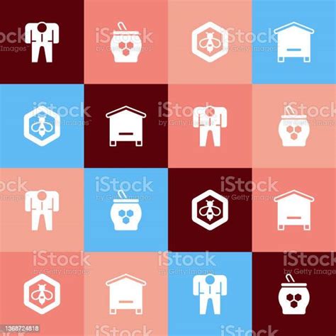 꿀벌 아이콘을 위한 팝 아트 양봉가 의상 꿀과 디퍼 스틱 벌집 하이브를 세트합니다 벡터 개념에 대한 스톡 벡터 아트 및 기타 이미지 Istock