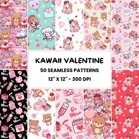 Kawaii Valentine Patterns 50 Seamless Valentine Patterns Cute