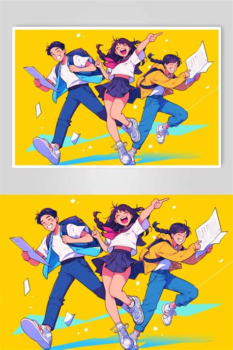 Ai数字艺术开学季高考中考学生奔跑插画 花瓣网