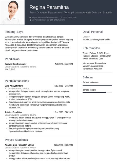 Contoh CV Fresh Graduate Jobseeker