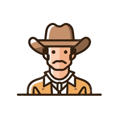 선형 서양 남자 아이콘 벡터 일러스트 레이 션 문자 흰색 배경에 서부 카우보이를 묘사한 직계 아이콘 플랫 아이콘 및 드리블에 의한 벡터 일러스트 비핸스 Hd Png