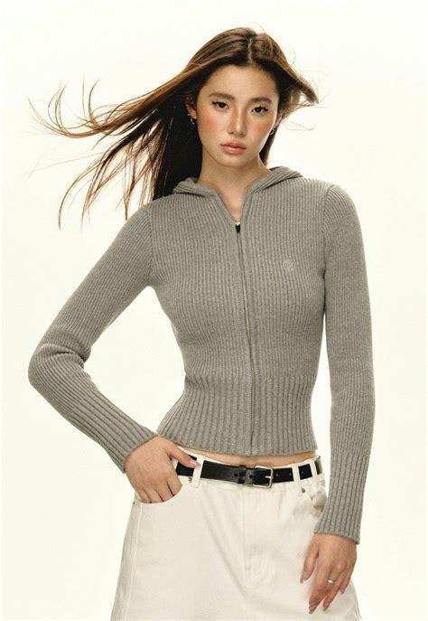 Slim Ribbed Zip Up Hooded Sweater Zip Up Sweater Hooded Sweater
