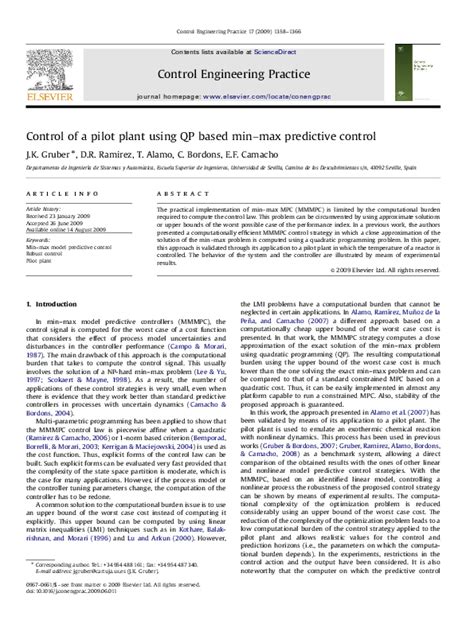 pdf control of a pilot plant using qp based min max predictive control