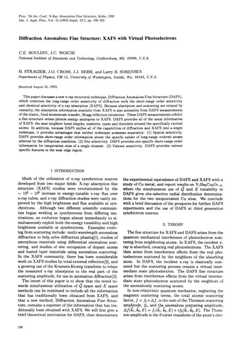 Pdf Diffraction Anomalous Fine Structure Xafs With Virtual Photoelectrons