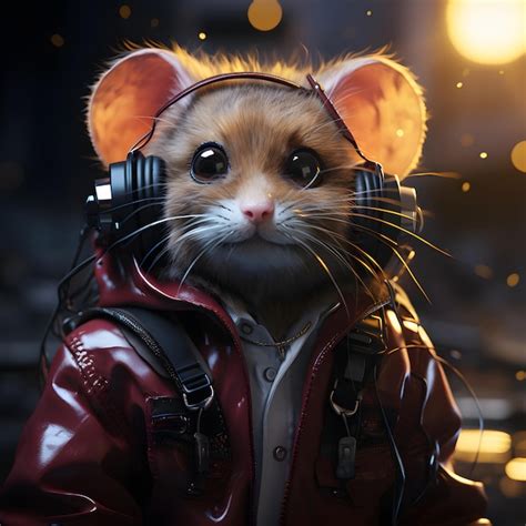 Premium Photo Cyberpunk Mouse Wearing Jacket And Headphones While