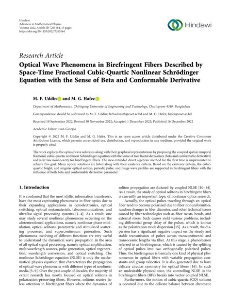 Pdf Optical Wave Phenomena In Birefringent Fibers Described By Space