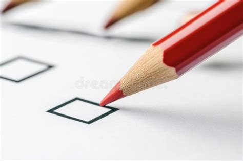Red Pencil Marks Checkbox On Ballot Paper During Voting Process In Red Pencil Marks Checkbox On Ballot Paper During Voting Process In
