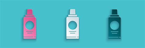 파란색 배경에 격리 된 샴푸 아이콘의 종이 컷 병 종이 아트 스타일 벡터 일러스트레이션 3차원 형태에 대한 스톡 벡터 아트 및 기타 이미지 3차원 형태 공란 그림자