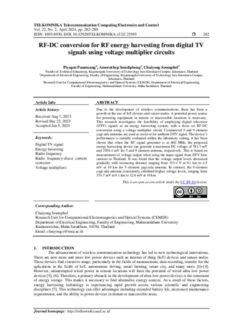 Pdf Rf Dc Conversion For Rf Energy Harvesting From Digital Tv Signals Using Voltage Multiplier