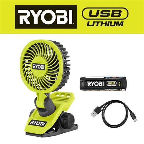 Ryobi Usb Lithium Clamp Fan Kit With Ah Usb Lithium Battery And