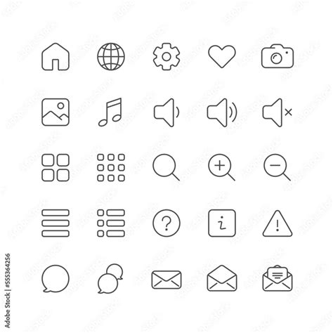 Outline Icon Collection For Ui Vector Thin Line Illustration Set Web Buttons Home Settings