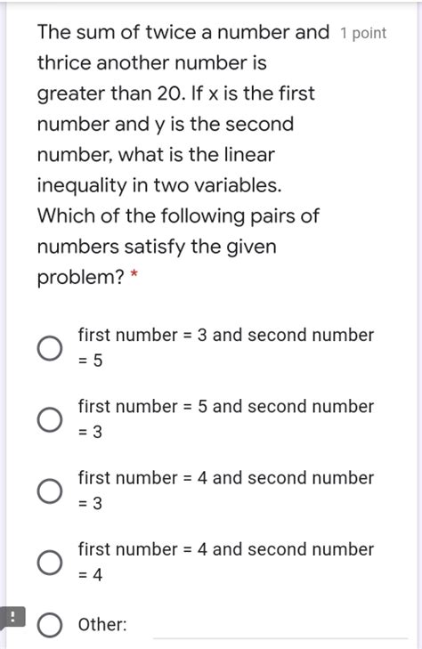 Solved The Sum Of Twice A Number And 1 Point Thrice Another Number Is