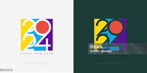 밝은 색상의 다채로운 새해 복 많이 받으세요 2024 디자인 배너 포스터 또는 소셜 미디어 및 달력에 대한 새해 인사를 위한 프리미엄 디자인 12월 31일에 대한 스톡 벡터