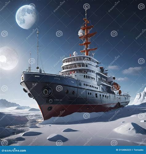 Research Ship Explores A Huge Ship With Scientific Instruments A Bright Setting Sun Turquoise