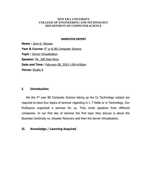 Sample Narrative Report For Seminars DOC Sample Narrative Report For Seminars DOC