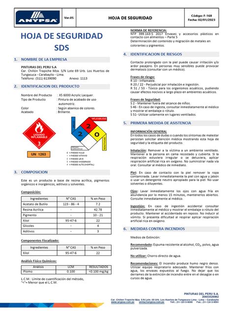 Msds Pintura X5 6000 Pdf Agua Química