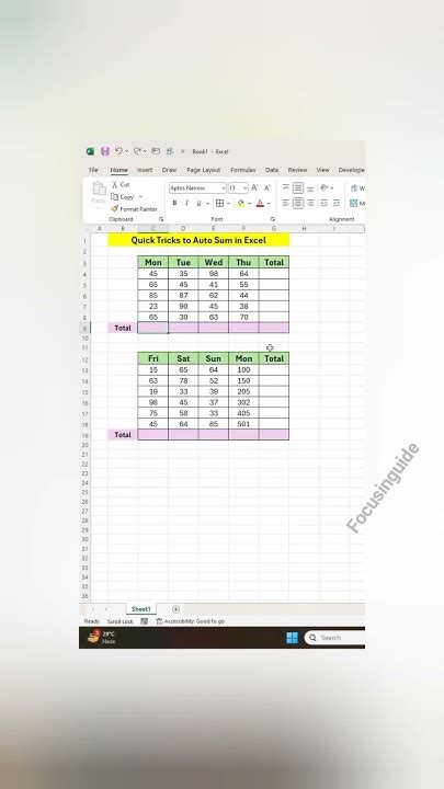 Quick Trick To Auto Sum In Excel Focusinguide Exceltips Tutorial