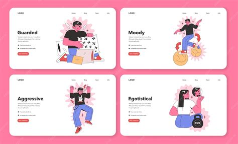 Web Banner Set Featuring Negative Personality Traits Characters