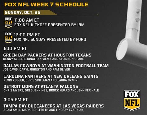 Fox Nfl Week 7 Schedule And Regionalization Fox Sports Press Pass