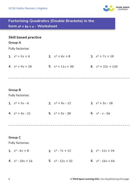 Gcse Maths Revision Factorising Quadratics Double Brackets X2 Bx