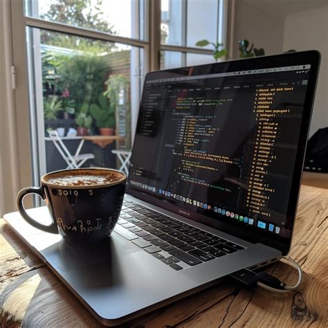 Code Editor Open On A Laptop With A Cup Of Coffee Beside It Premium