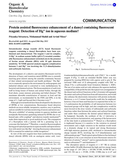 Pdf Protein Assisted Fluorescence Enhancement Of A Dansyl Containing Fluorescent Reagent
