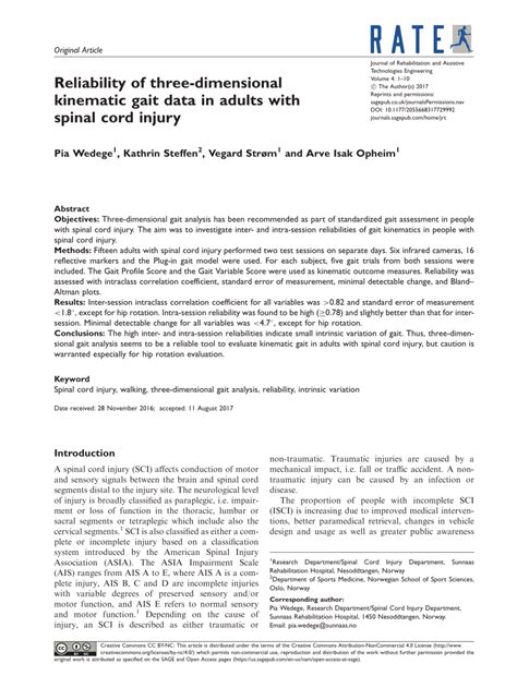 Pdf Reliability Of Three Dimensional Kinematic Gait Data In Adults