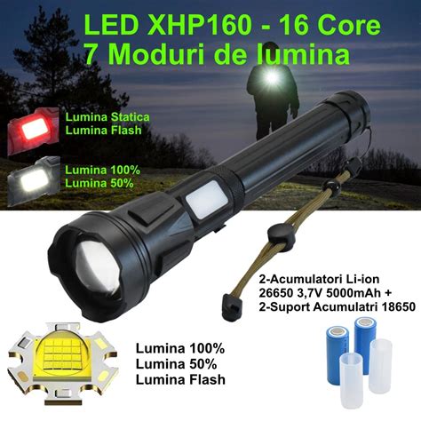 Lanterna Profesionala cu Led XHP-160 / 16Core - Vectro
