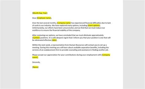Layoff Letter Termination Letter Template Downsizing Letter Termination Template Termination