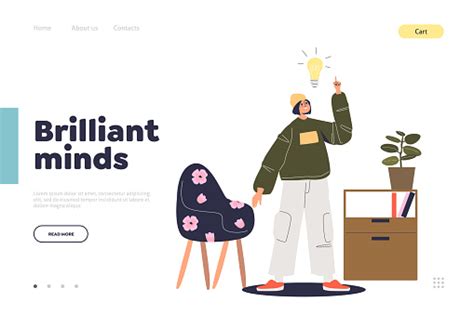 젊은 남자와 전구와 화려한 마음과 창조적 인 아이디어 착륙 페이지 개념 개념에 대한 스톡 벡터 아트 및 기타 이미지 개념