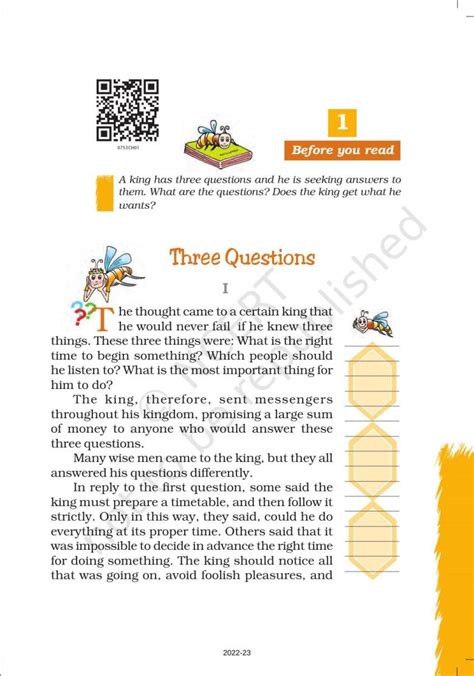 Ncert Book For Class 7 English Honeycomb Chapter 1 Three Questions Indcareer Schools